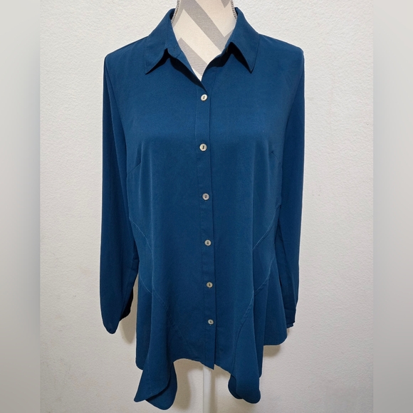 LOGO by Lori Goldstein | Tops | Logo Lori Goldstein Teal Blue Button Up ...